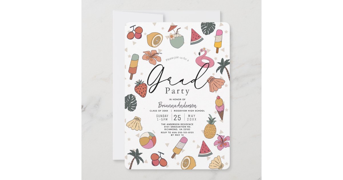 Tropical Pool Summer Items Graduation Invitation | Zazzle