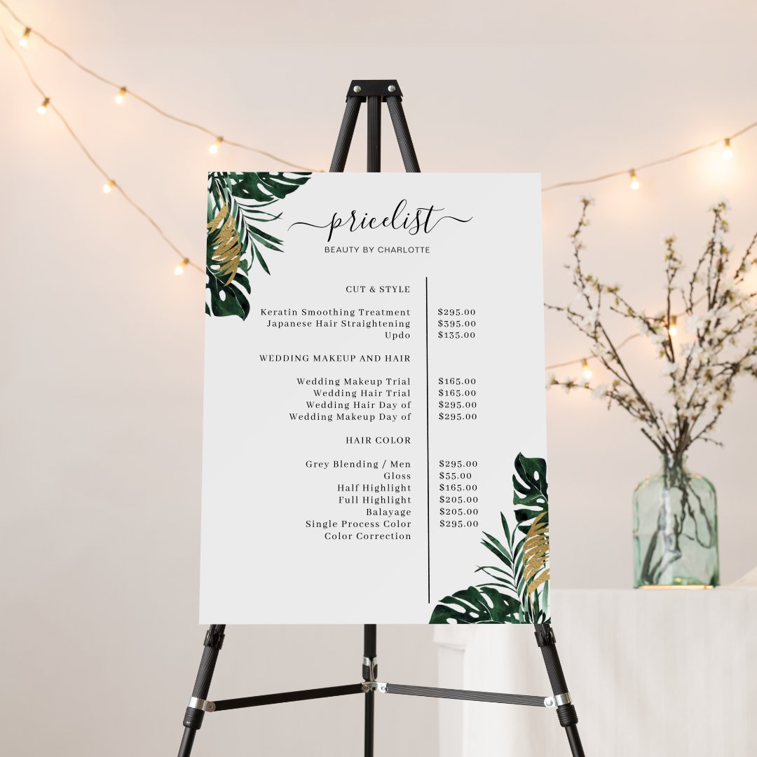 Tropical price list foam board | Zazzle