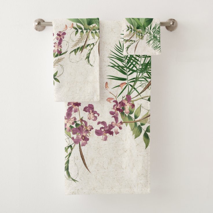 Tropical Purple Orchid Flower Palms Bath Towel Set | Zazzle