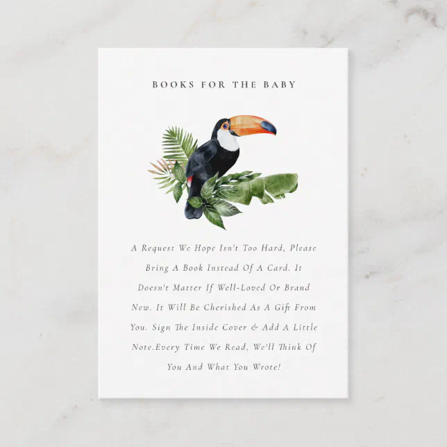 Tropical Rainforest Toucan Books for Baby Shower Enclosure Card | Zazzle