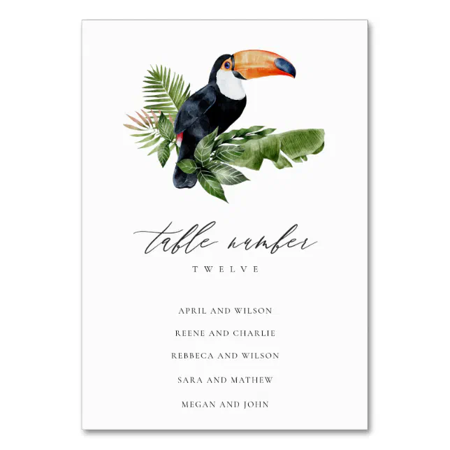 Tropical Rainforest Toucan Wedding Seating Chart Table Number | Zazzle