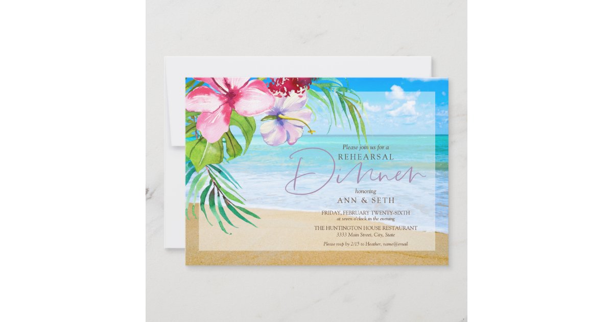 Tropical Rehearsal Dinner Sandy Beach Invitation | Zazzle