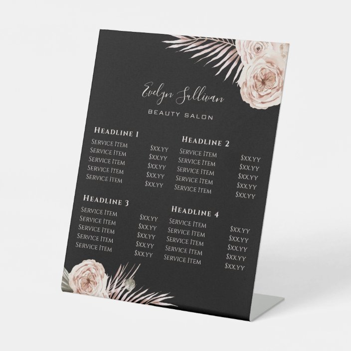 Tropical Roses Black Price List Pedestal Sign | Zazzle