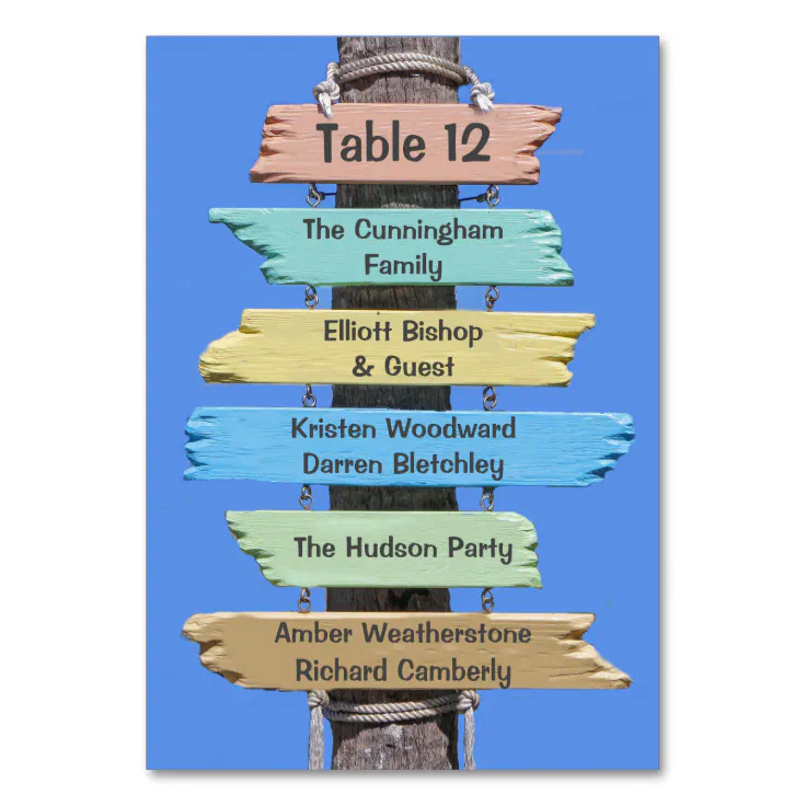 Tropical Rustic Beach Sign Wedding Seating Plan Table Number | Zazzle
