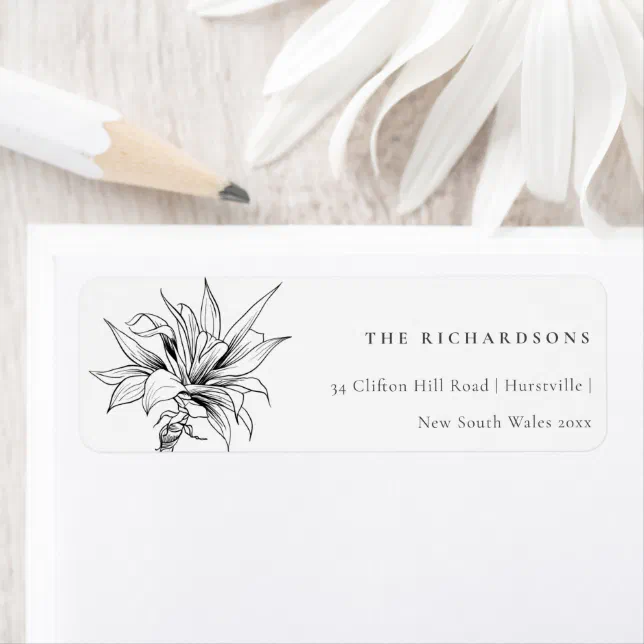 Tropical Rustic Palms Black White Sketch Address Label | Zazzle