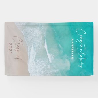 tropical sand beach ocean graduate congratulations banner | Zazzle