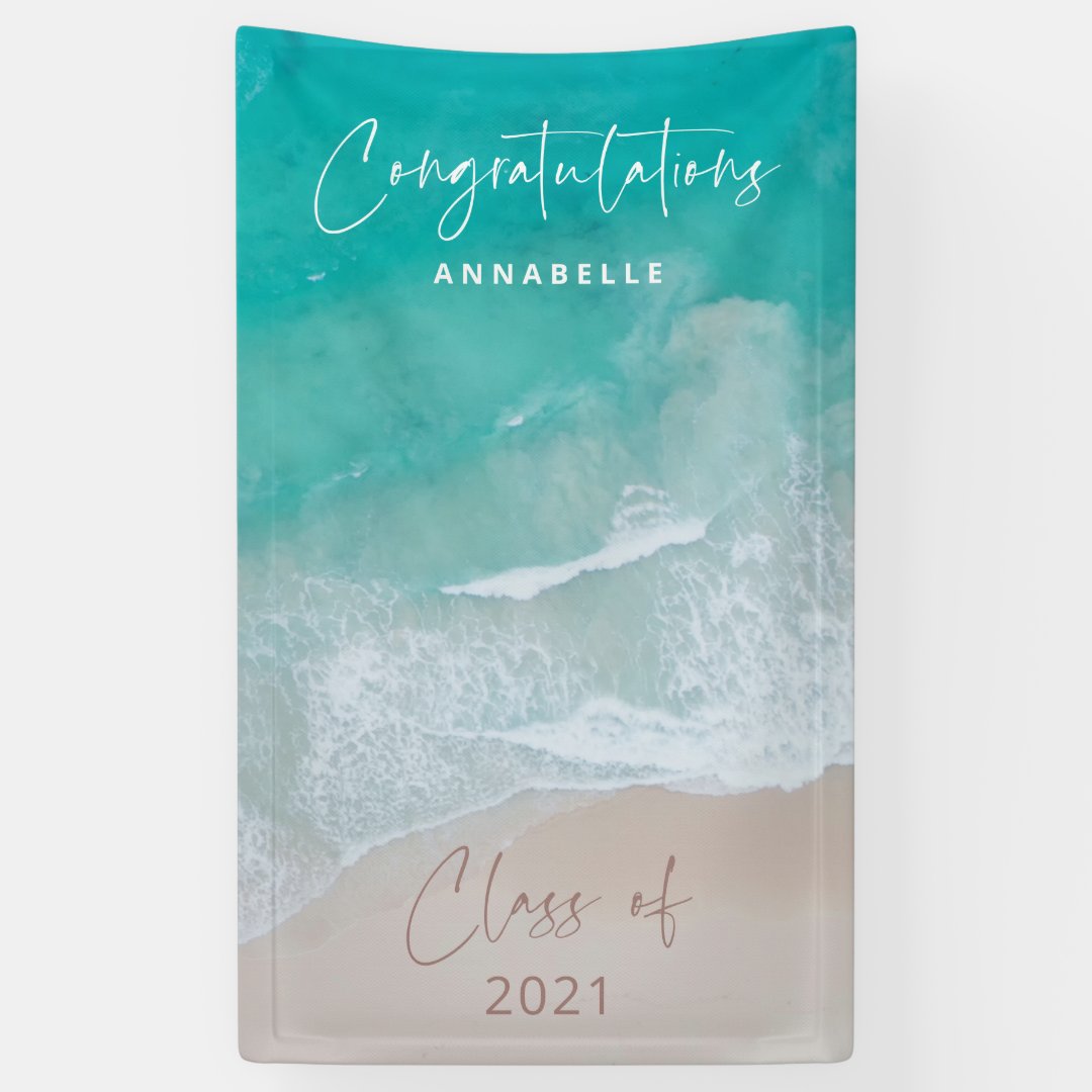 tropical sand beach ocean graduate congratulations banner | Zazzle