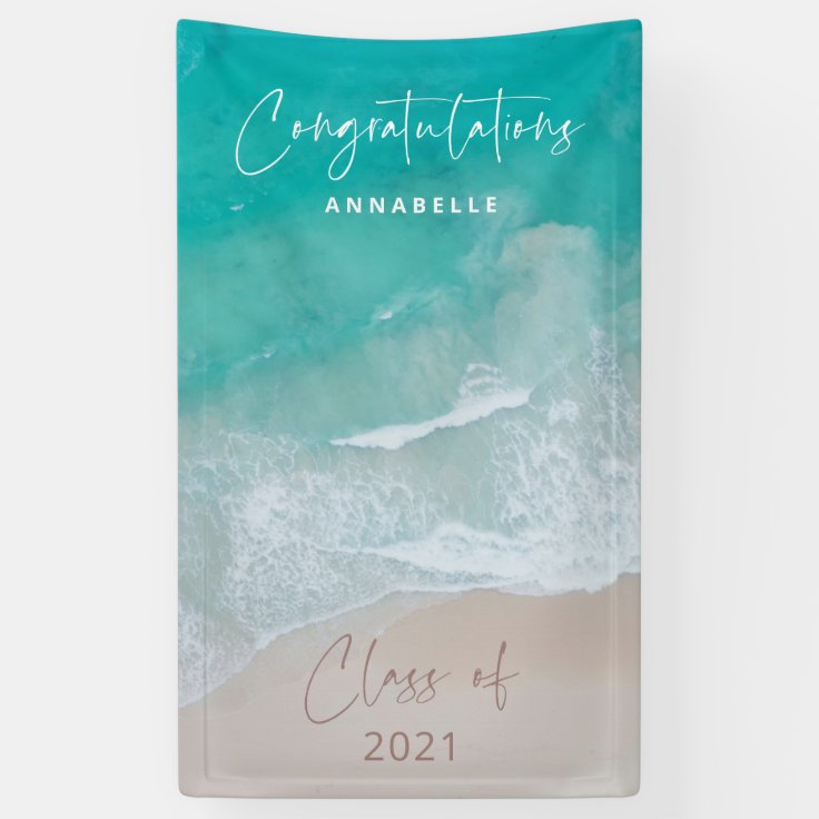 tropical sand beach ocean graduate congratulations banner | Zazzle