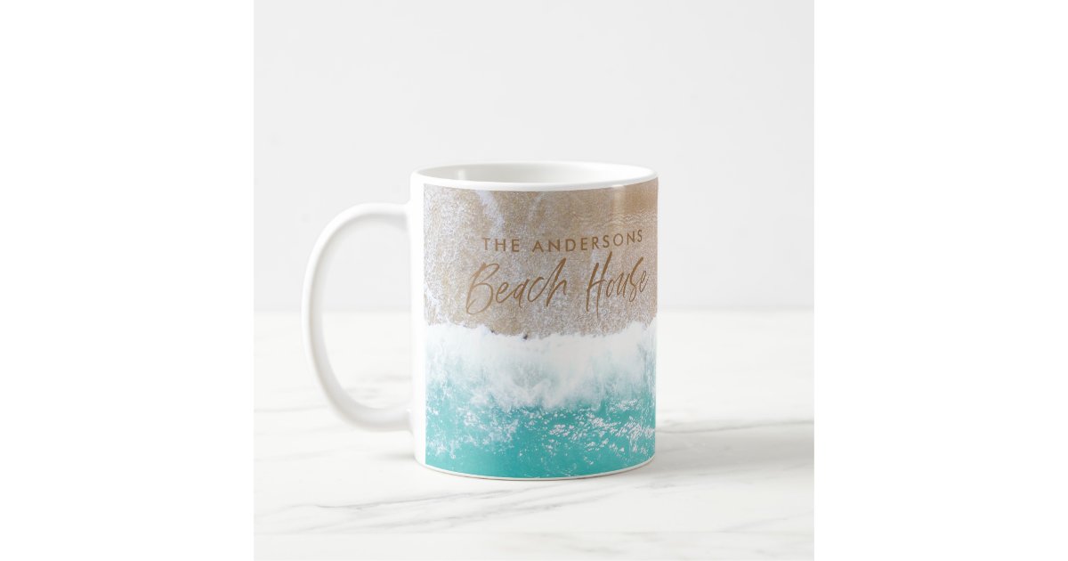 Tropical sand beach ocean sunny waves beach house coffee mug | Zazzle