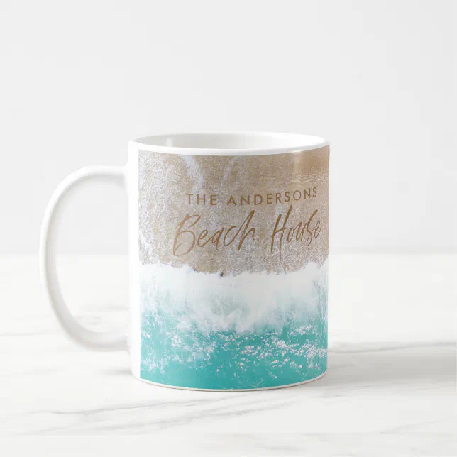 Tropical sand beach ocean sunny waves beach house coffee mug | Zazzle