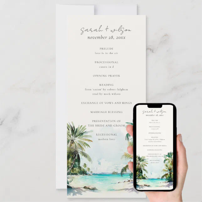 Tropical Sand Beach Palm Trees Wedding Program | Zazzle