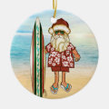 Tropical Santa Christmas Ornament with Surf Board | Zazzle