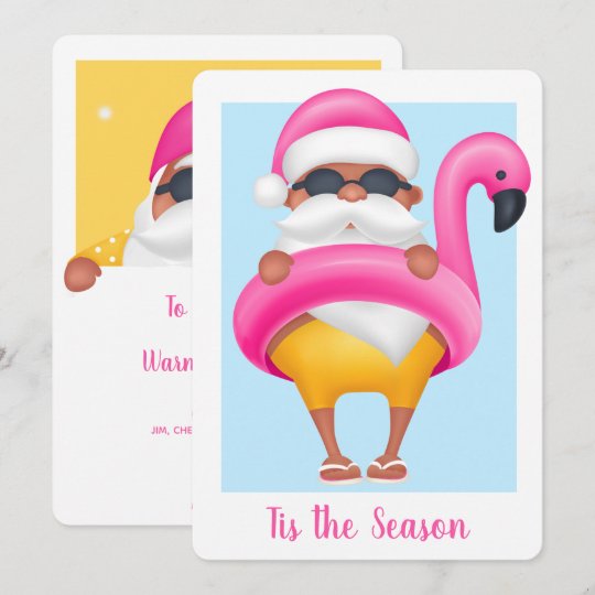 Tropical Santa Flamingo Christmas Non-Photo Holiday Card | Zazzle.com