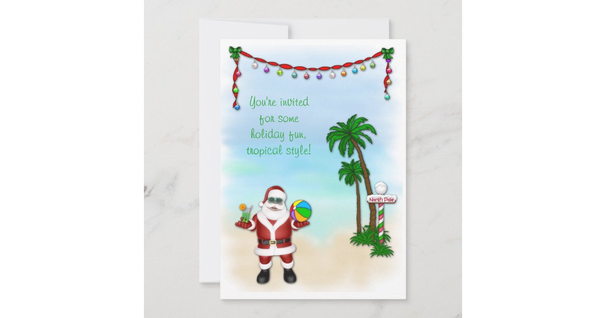 Tropical Santa Holiday Invitation | Zazzle