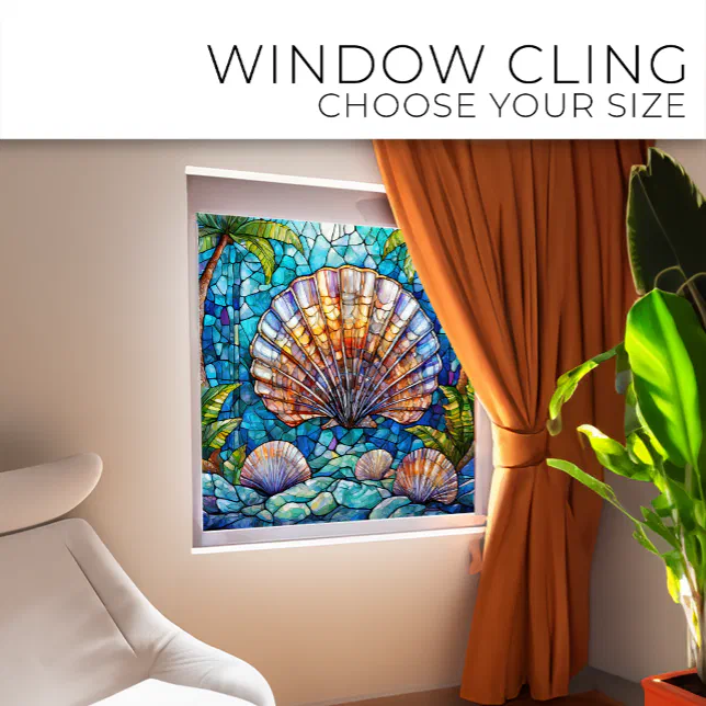 Tropical scallop Stained glass art Window Cling | Zazzle