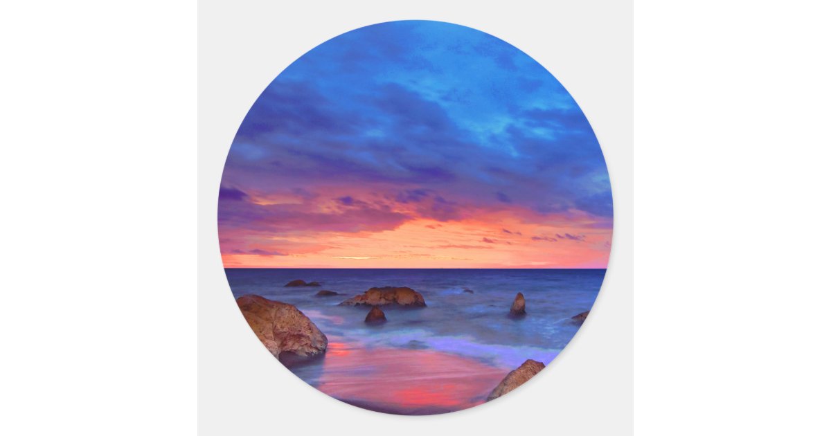 Tropical Sea Sunset Classic Round Sticker | Zazzle