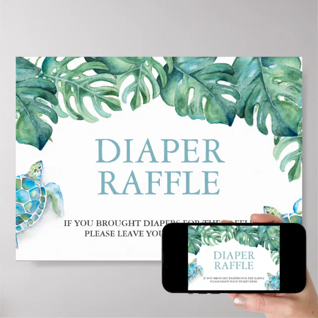Tropical Sea Turtle Diaper Raffle Baby Shower Sign | Zazzle