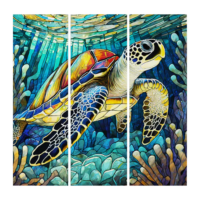 Tropical Sea turtle Stained glass art | Zazzle