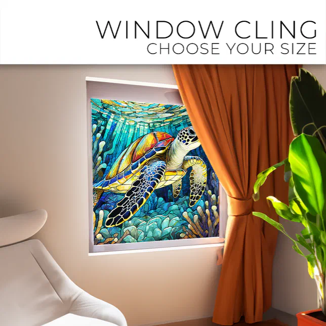 Tropical Sea turtle Stained glass art Window Cling | Zazzle