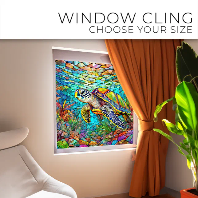 Tropical Sea turtle Stained glass art Window Cling | Zazzle