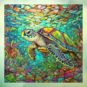 Tropical Sea turtle Stained glass art Window Cling | Zazzle