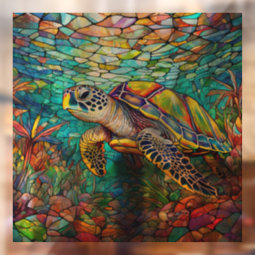 Tropical Sea turtle Stained glass art Window Cling | Zazzle