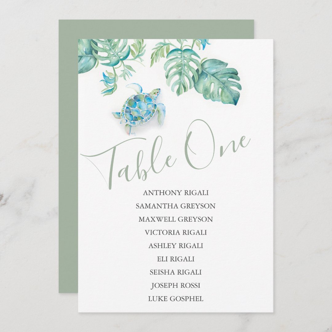 Tropical Sea Turtle Wedding Seating Chart Invitation | Zazzle