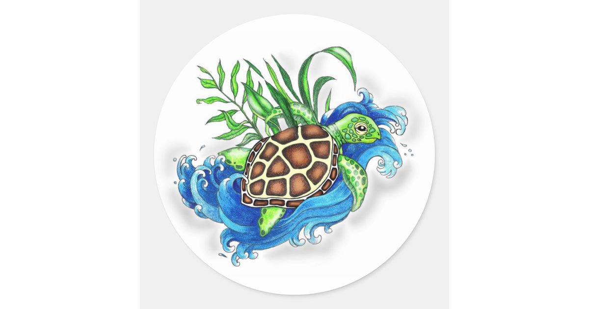 Tropical Sea Turtles Classic Round Sticker | Zazzle