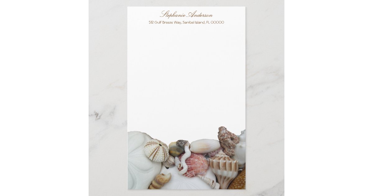Tropical Seashell Border Personal Writing Paper | Zazzle