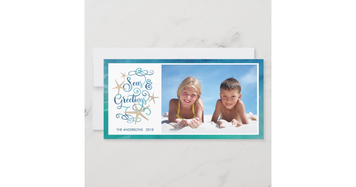 Tropical SEAsons Greetings | Starfish Watercolor Holiday Card | Zazzle