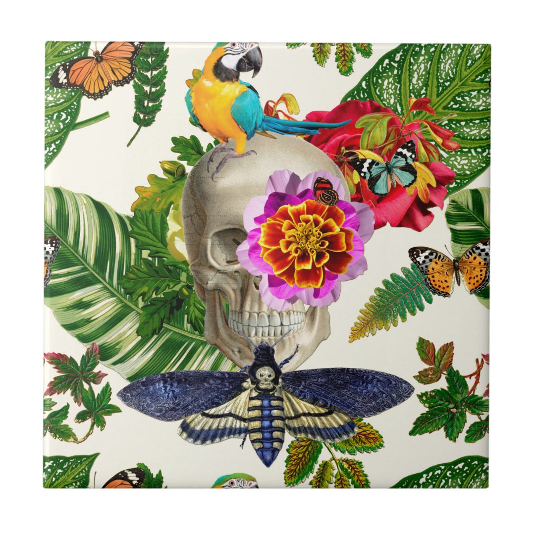 Tropical Skull Tile | Zazzle
