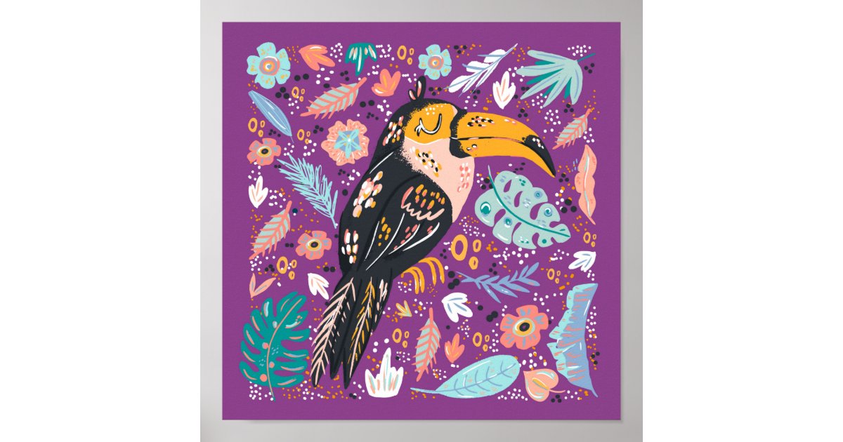 Tropical Sleeping Toucan Purple Nursery Poster | Zazzle