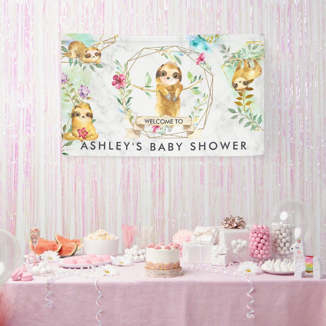 Tropical Sloth Baby Shower Welcome Banner | Zazzle