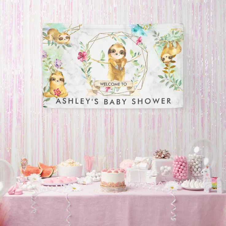 Tropical Sloth Baby Shower Welcome Banner | Zazzle