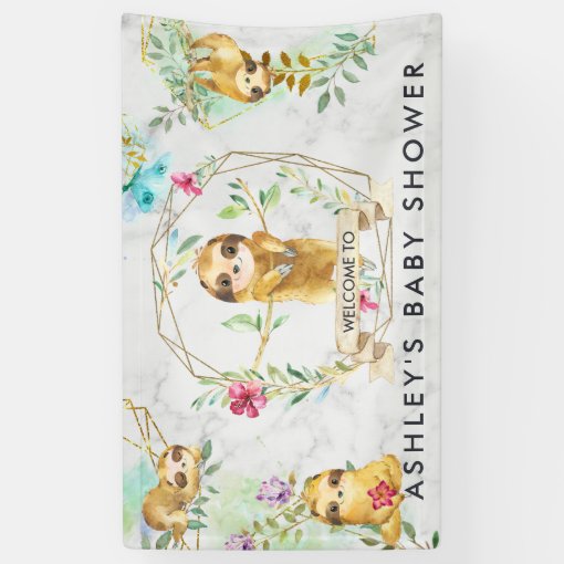 Tropical Sloth Baby Shower Welcome Banner | Zazzle