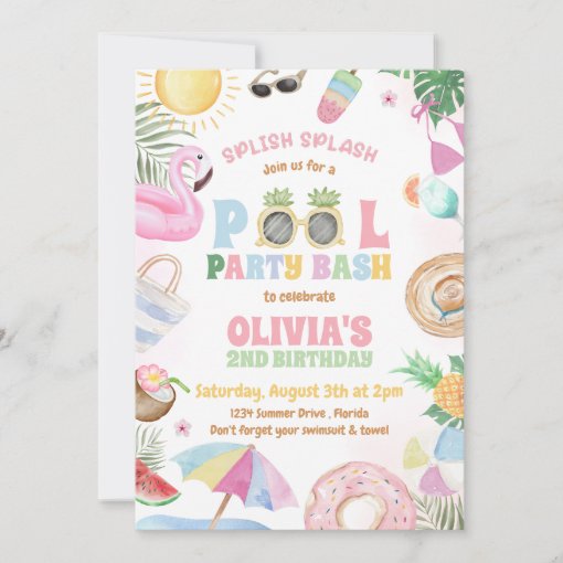 Tropical Splish Splash Pool Party Birthday Invitation | Zazzle