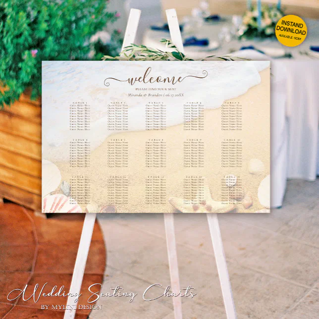 Tropical Starfish Beach Wedding Seating Chart | Zazzle
