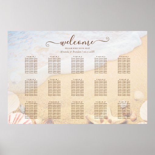 Tropical Starfish Beach Wedding Seating Chart | Zazzle