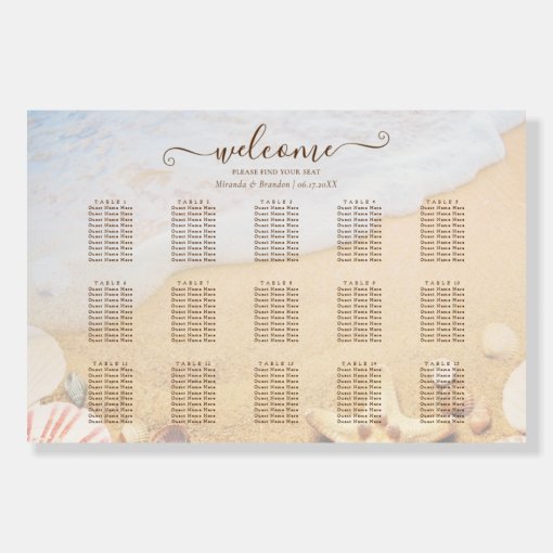 Tropical Starfish Beach Wedding Seating Chart Foam Board | Zazzle