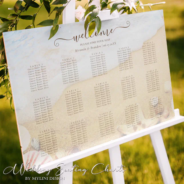 Tropical Starfish Beach Wedding Seating Chart Foam Board | Zazzle