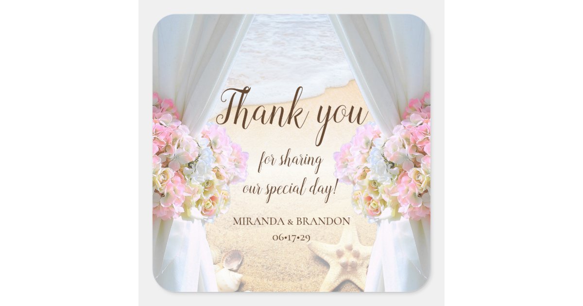 Tropical Starfish Beach Wedding Square Sticker | Zazzle