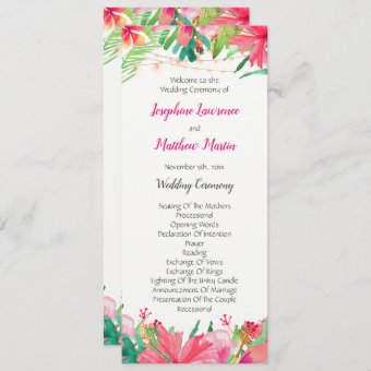 Tropical String Lights Floral Wedding Program | Zazzle