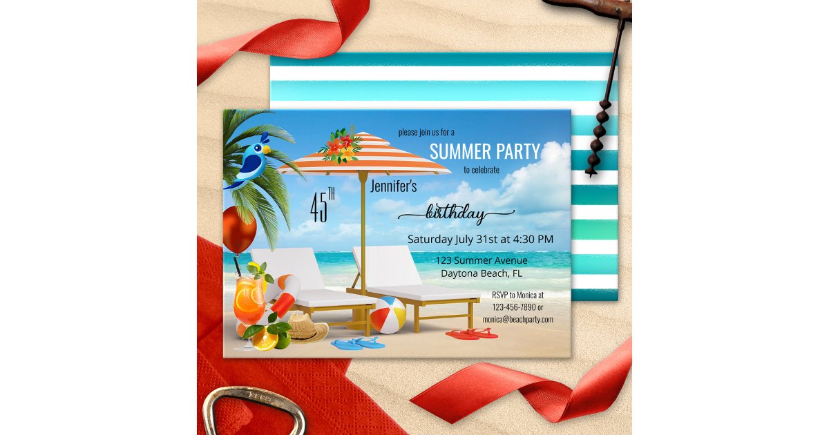 Tropical Summer Beach Birthday Party Invitation | Zazzle
