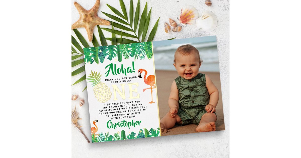 Tropical Summer Beach Luau Boys 1st Birthday Photo Foil Invitation | Zazzle
