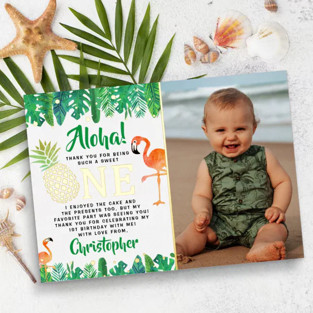 Tropical Summer Beach Luau Boys 1st Birthday Photo Foil Invitation | Zazzle