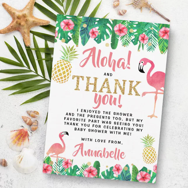 Tropical Summer Beach Luau Girls Baby Shower Thank You Card | Zazzle