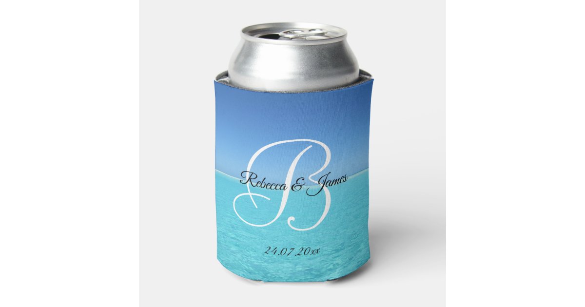 Tropical Summer Beach Monogram Can Cooler | Zazzle