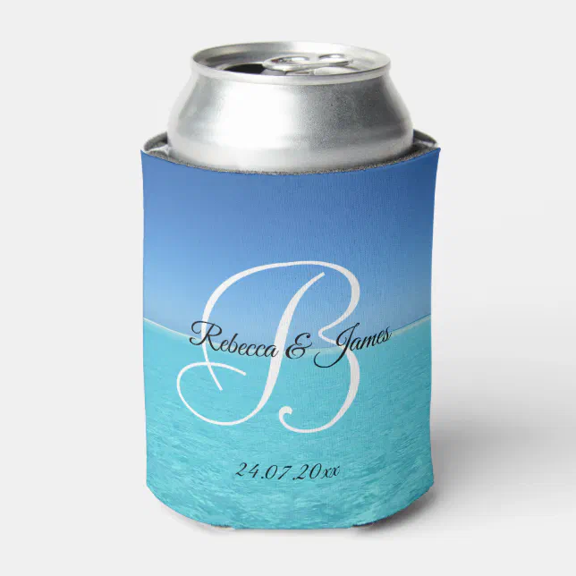 Tropical Summer Beach Monogram Can Cooler | Zazzle