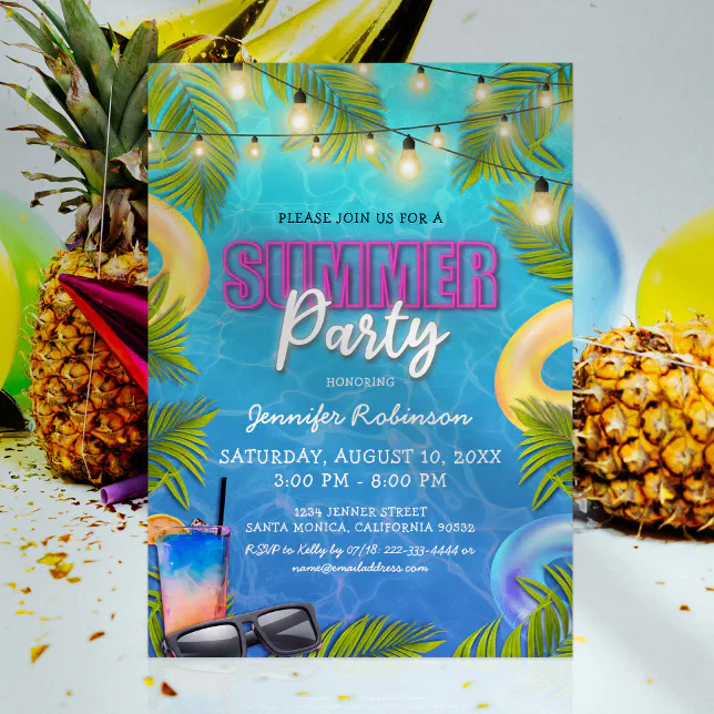 Tropical Summer Birthday Party Invitation | Zazzle