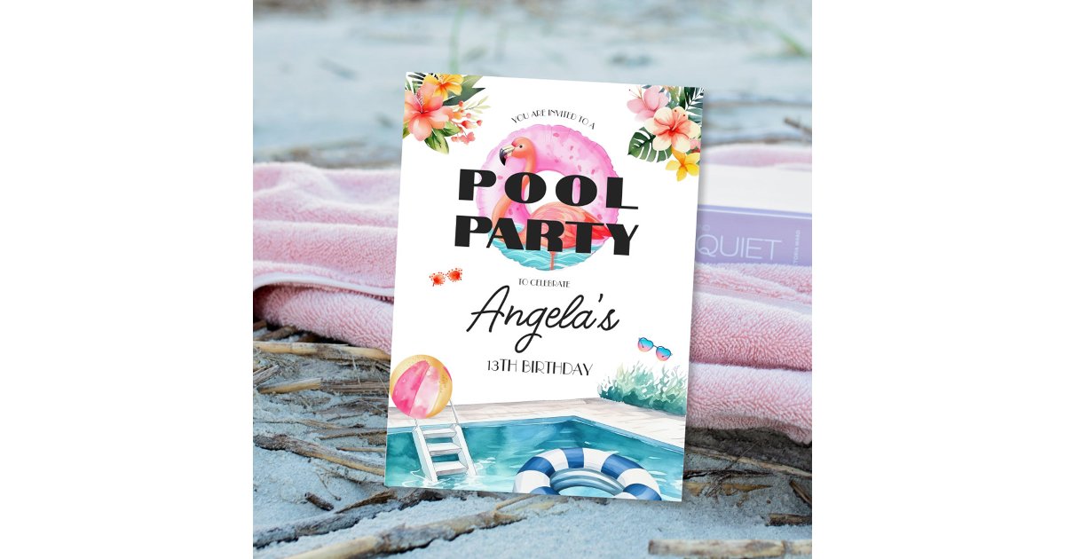 Tropical Summer Birthday Pool Party Invitation | Zazzle
